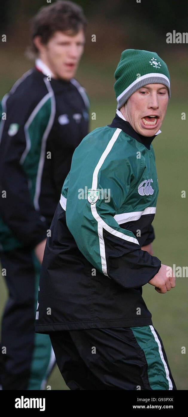 Ireland's Peter Stringer (R) and Simon Easterby during a training ...