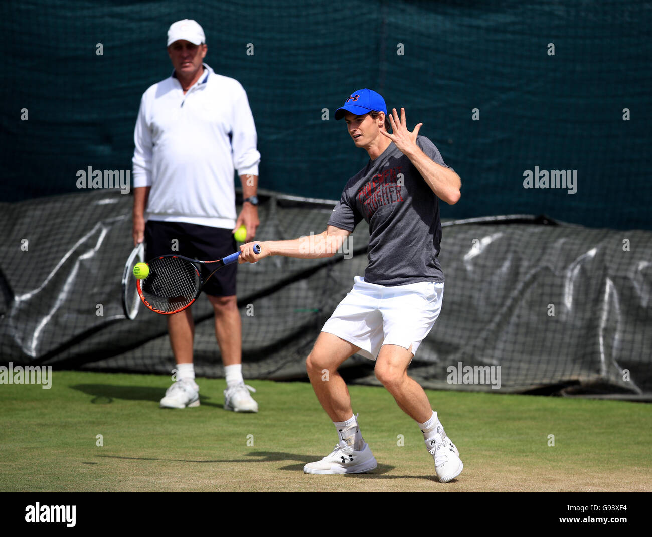 Andy Murray practices on day Four of the Wimbledon Championships at the ...