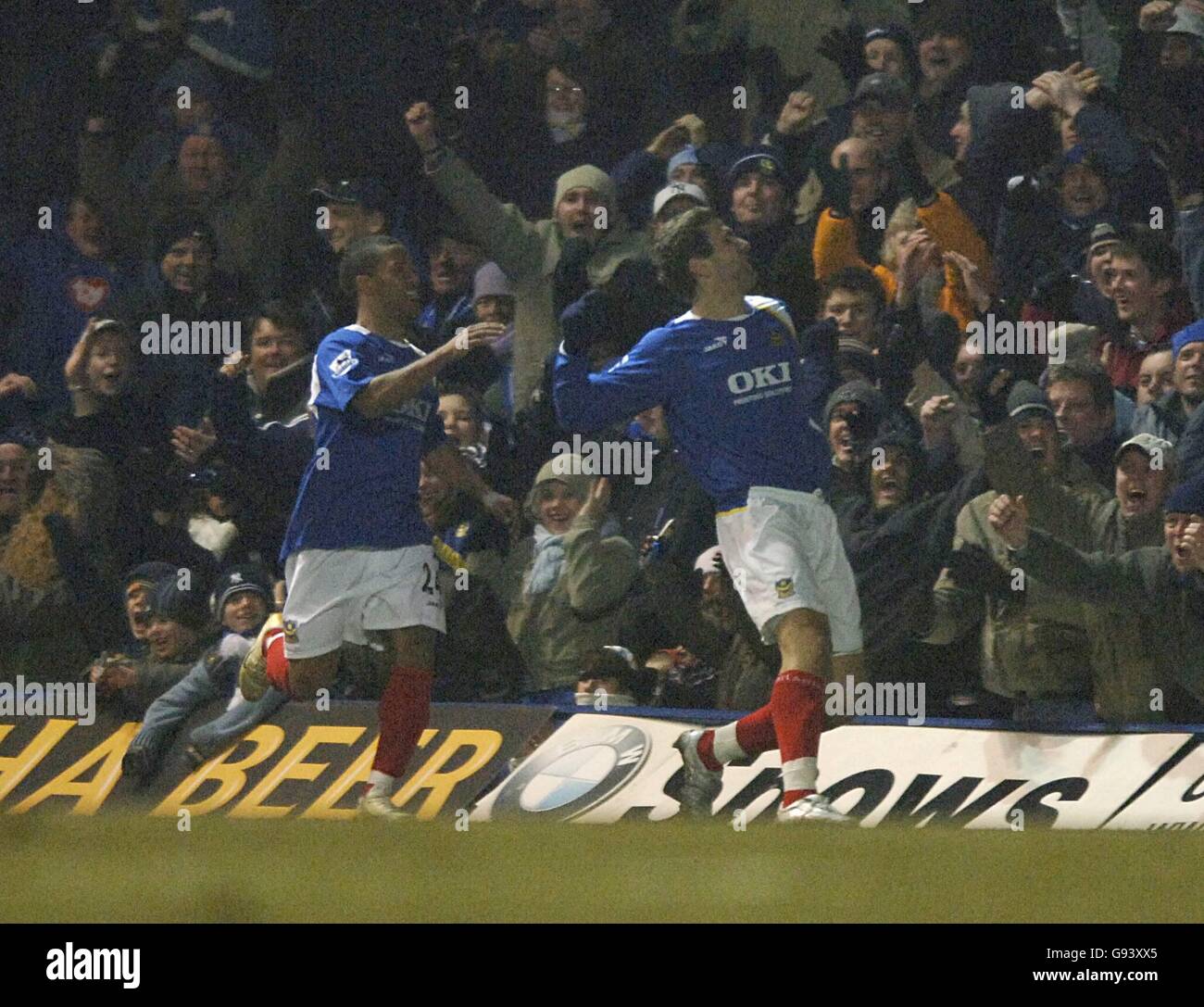Azar Karadas celebrates his goal with the Portsmouth fans Stock Photo ...