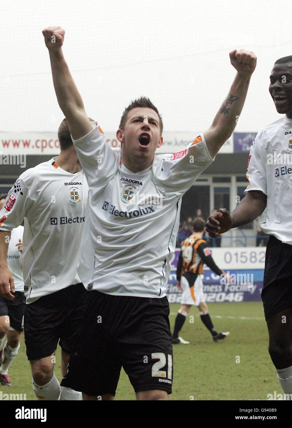 Luton Town's Keith Keane celebrates scoring against Hull City during ...