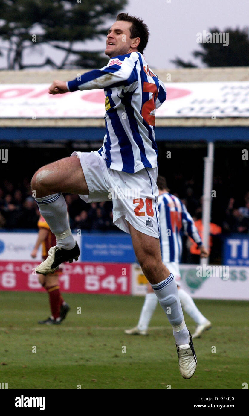 Colchester's Richard Garcia celebrates scoring during the Coca-Cola ...
