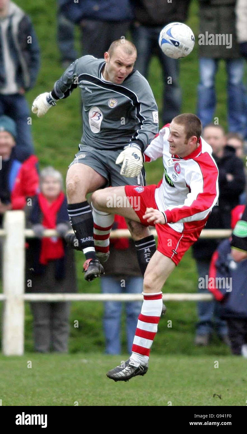 St Mirren goalkeeper Tony Bullock (L) comes out of the box to save from ...