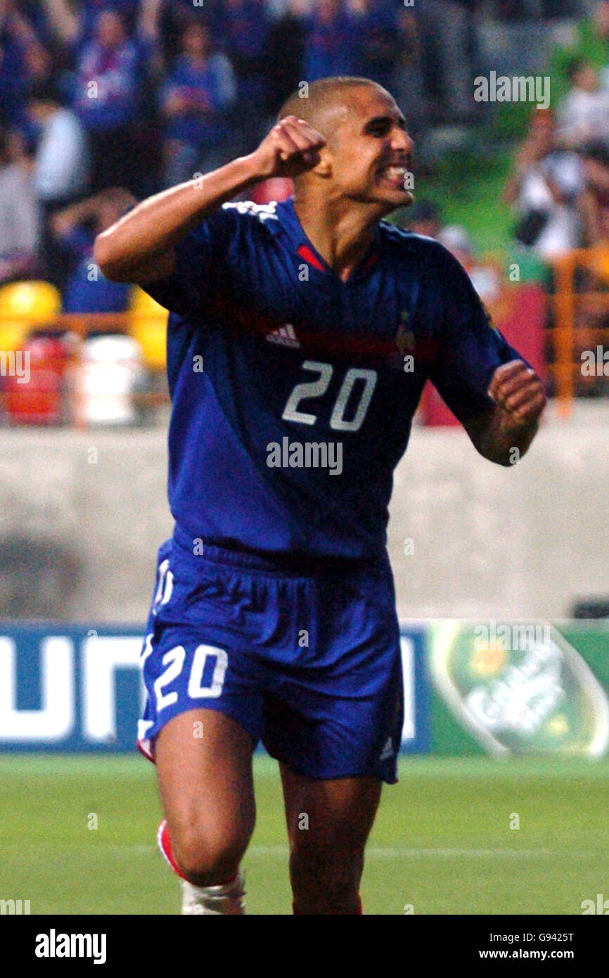 France's David Trezeguet celebrates scoring his side's second goal ...