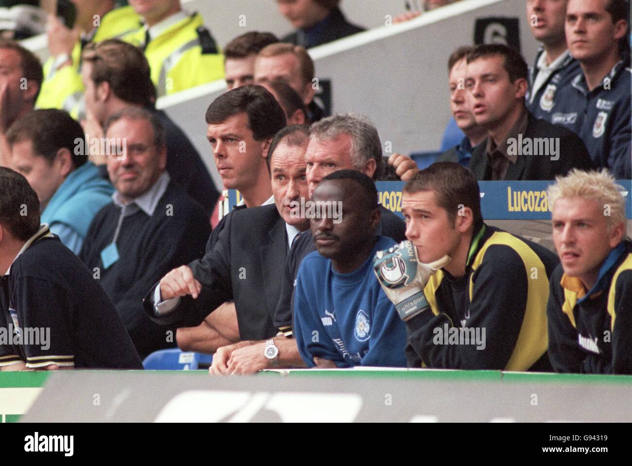 Leeds united manager george graham centre makes a point hi-res stock ...
