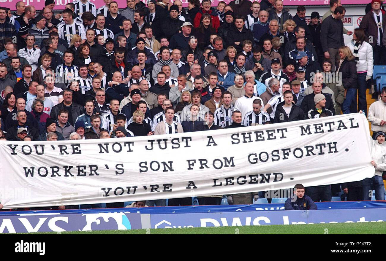 Newcastle united fans display a banner for alan shearer hi-res stock ...