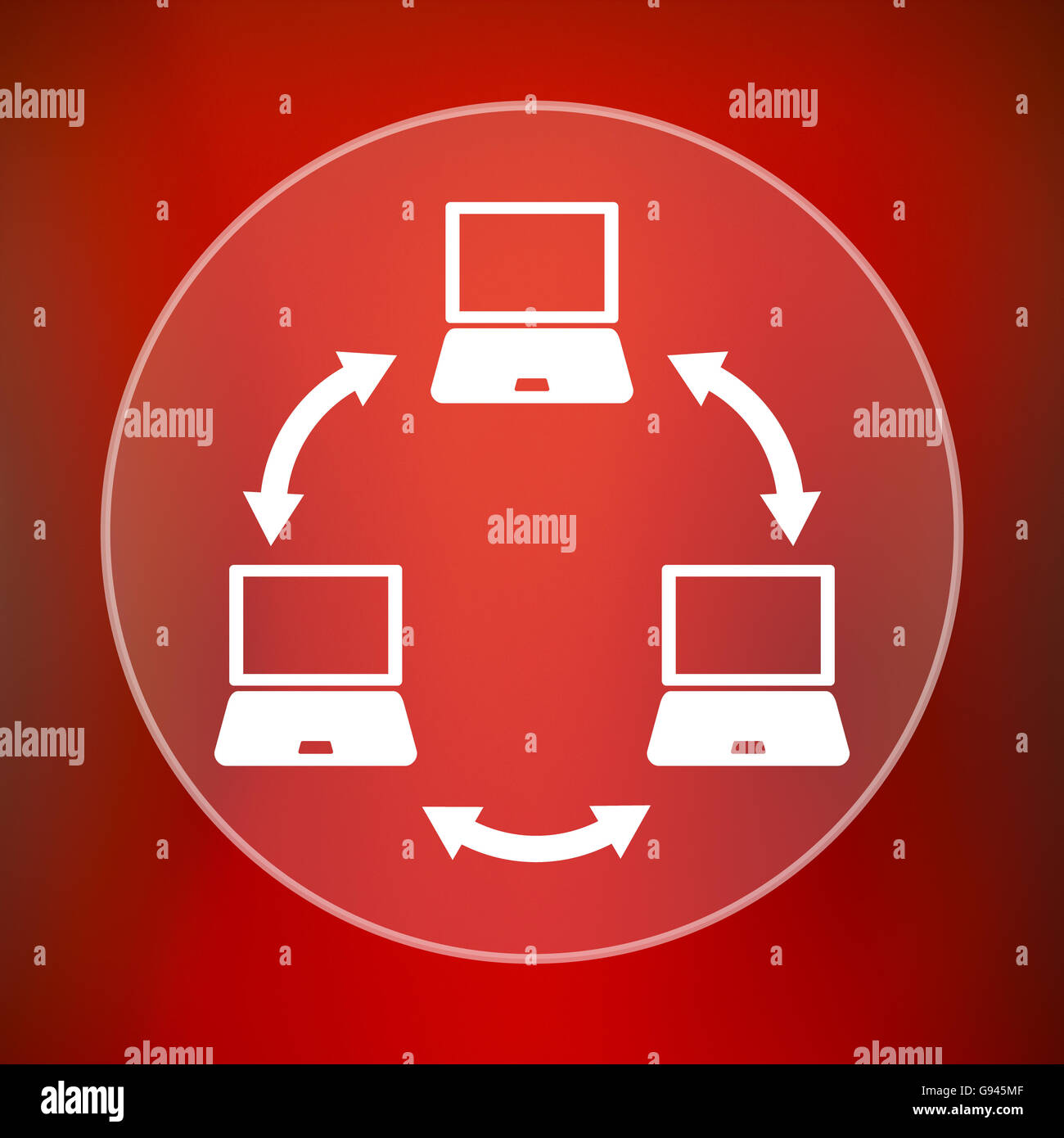 Computer network icon. Internet button on red background Stock Photo ...