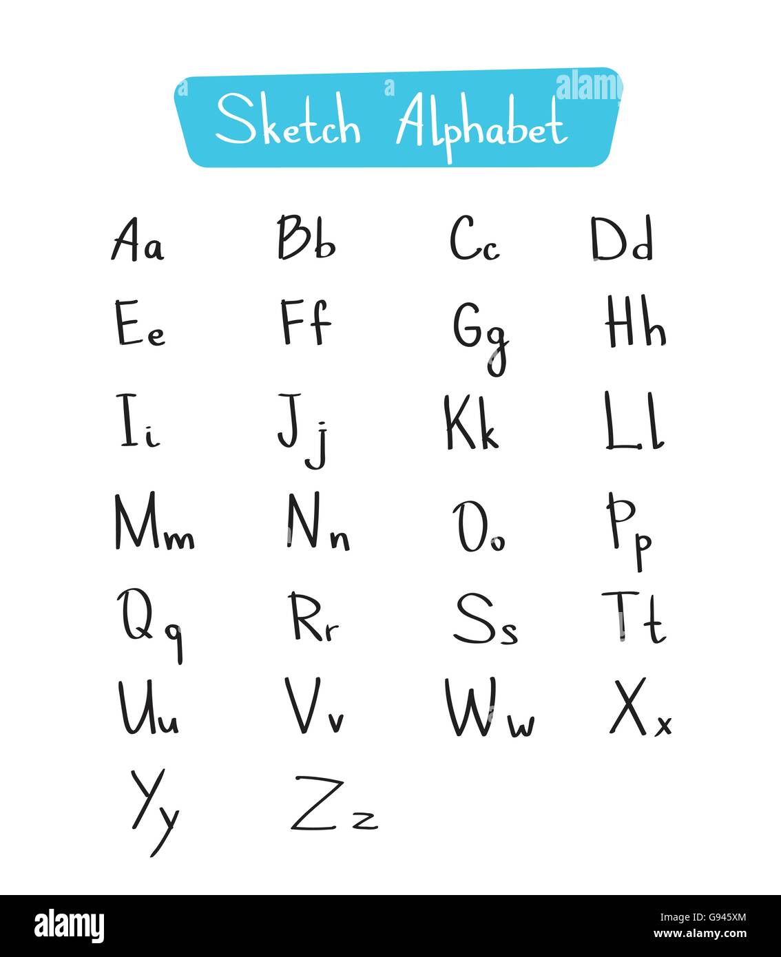 Alphabet Letters Collection Sketch Hand Drawn Set Stock Vector Image ...