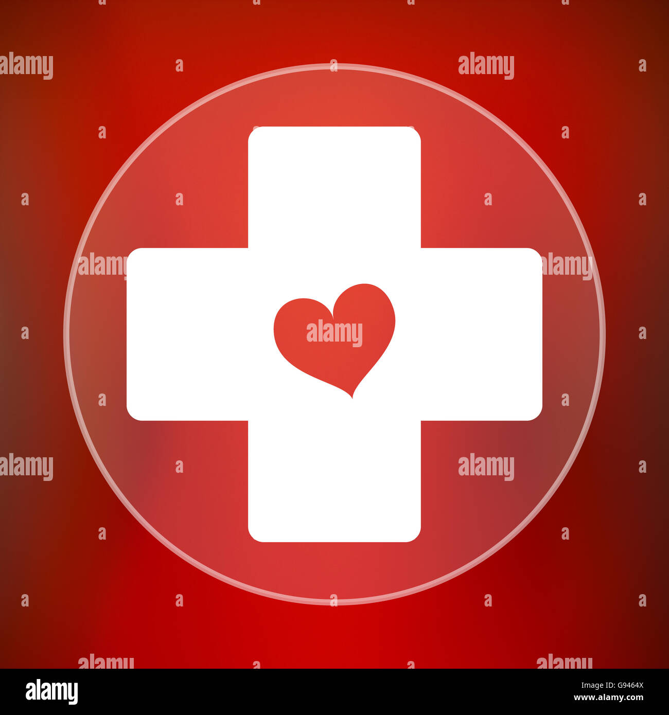 Cross with heart icon. Internet button on red background Stock Photo ...