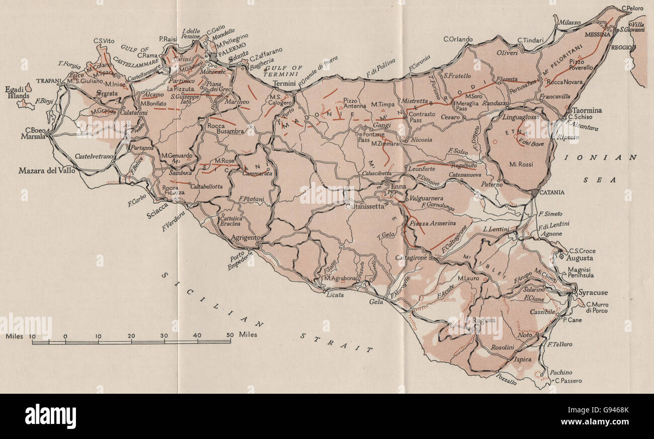 SICILY: Sketch map. WW2 ROYAL NAVY INTELLIGENCE MAP, 1944 Stock Photo ...