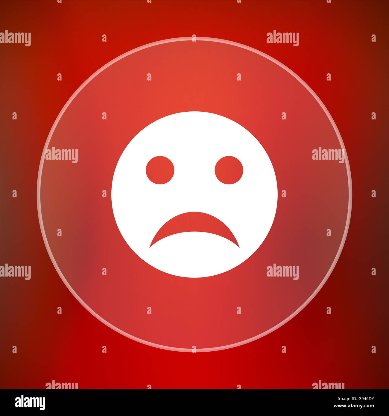 Sad smiley icon. Internet button on red background Stock Photo - Alamy