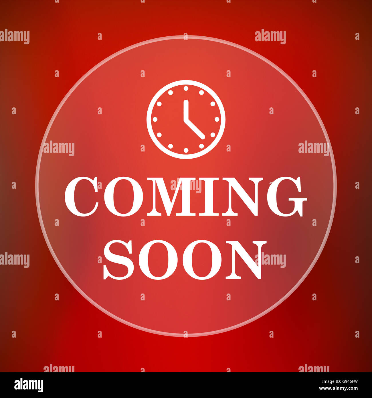 Coming soon icon. Internet button on red background Stock Photo - Alamy