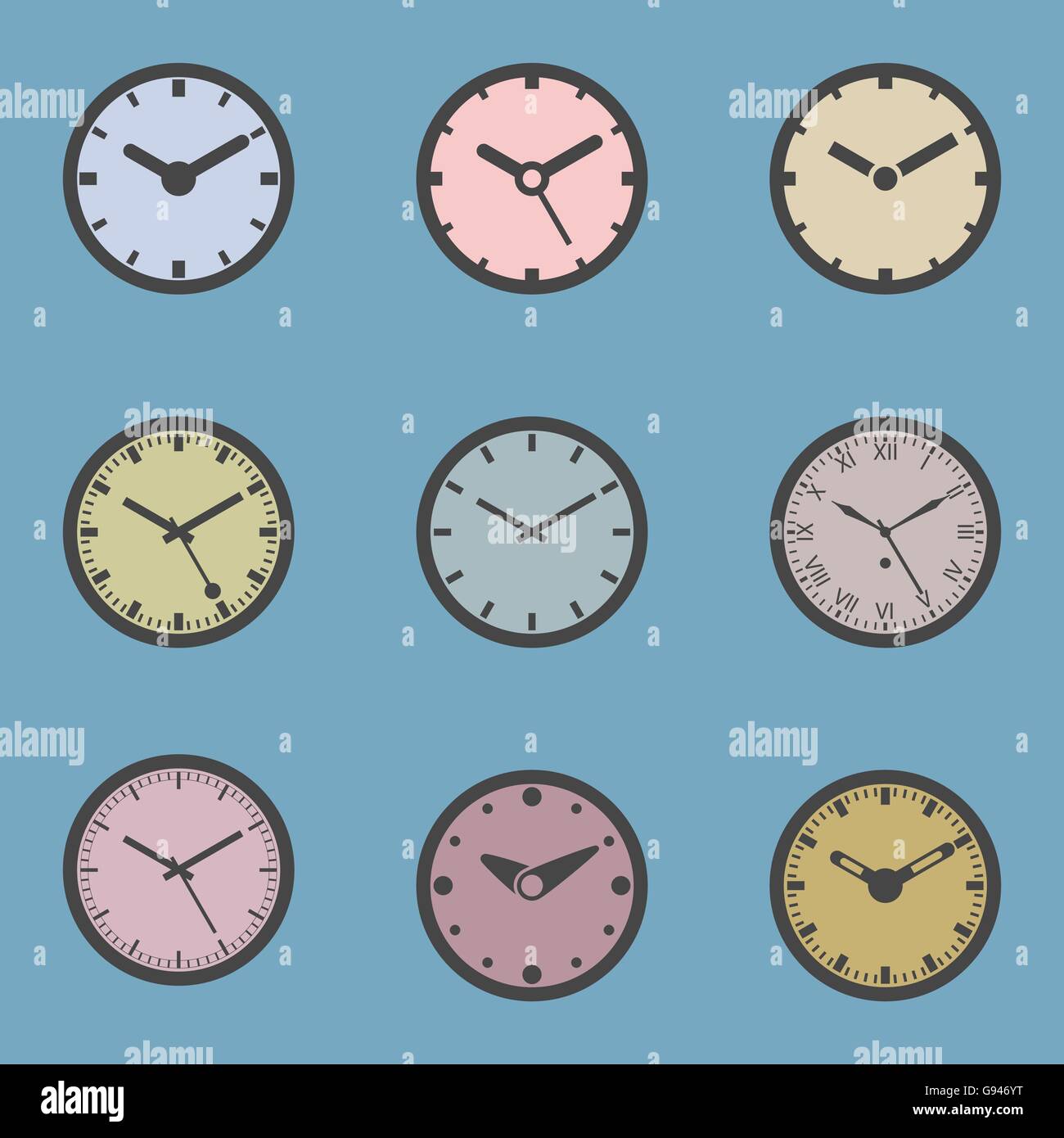 Colored Clock Icon Set - Isolated Vector Illustration Stock Vector ...