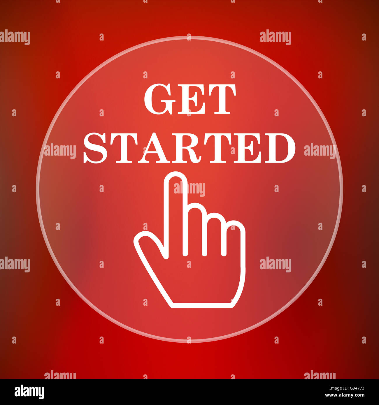 Get started icon. Internet button on red background Stock Photo - Alamy