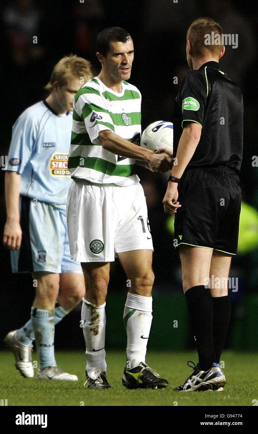 Celtic's Roy Keane shakes hands with referee Callum Murray after the ...