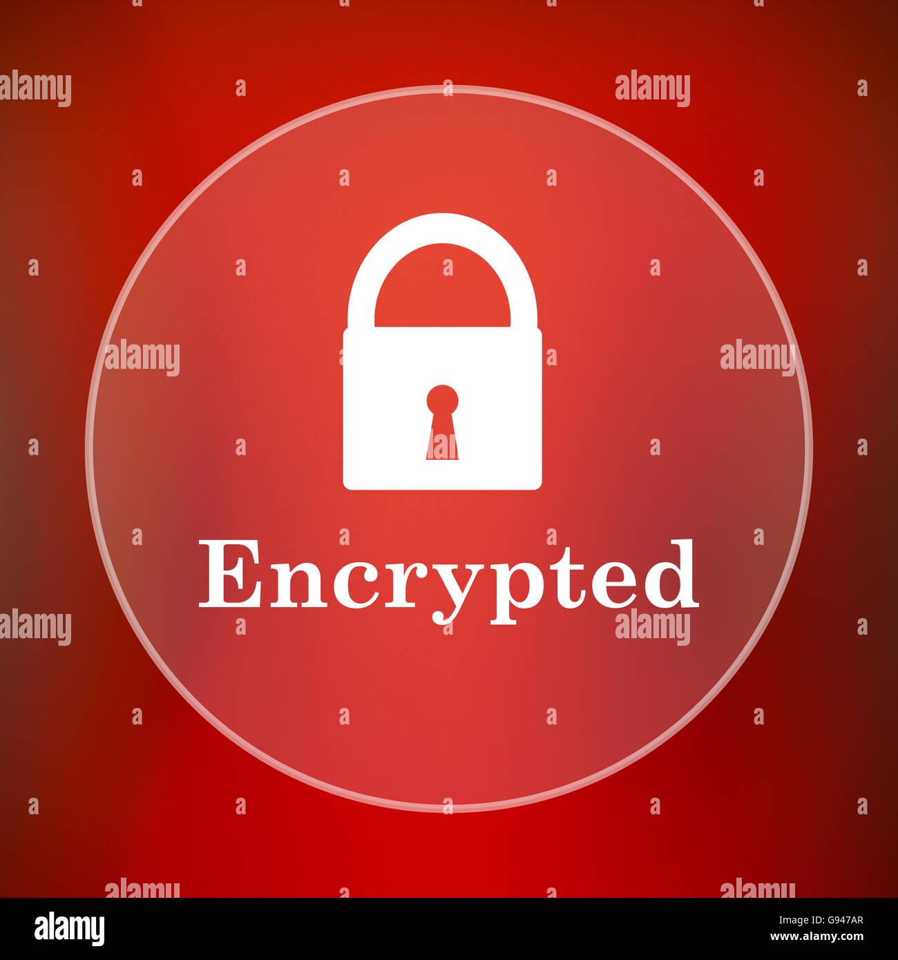 Encrypted icon. Internet button on red background Stock Photo - Alamy