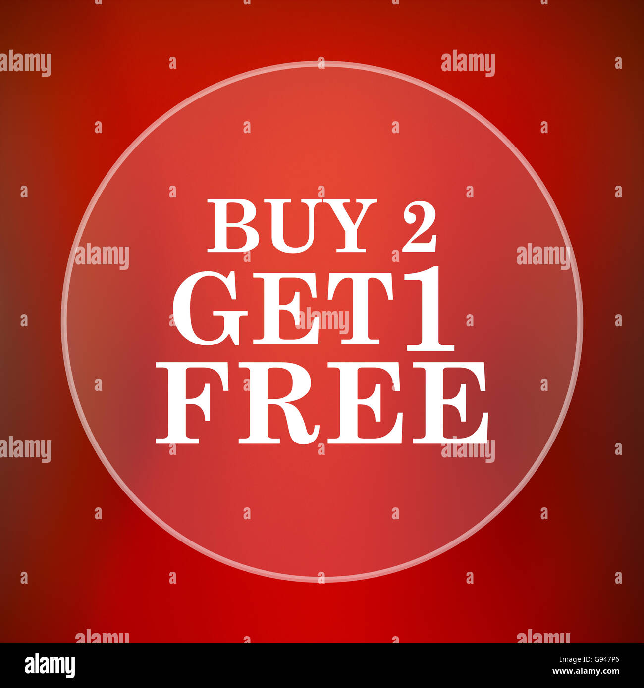 Buy 2 get 1 free offer icon. Internet button on red background Stock ...
