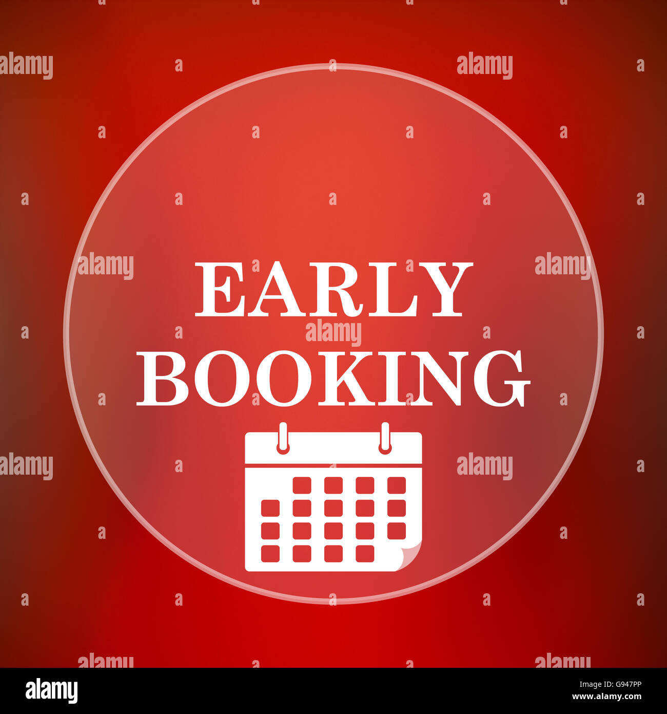 Early booking icon. Internet button on red background Stock Photo - Alamy
