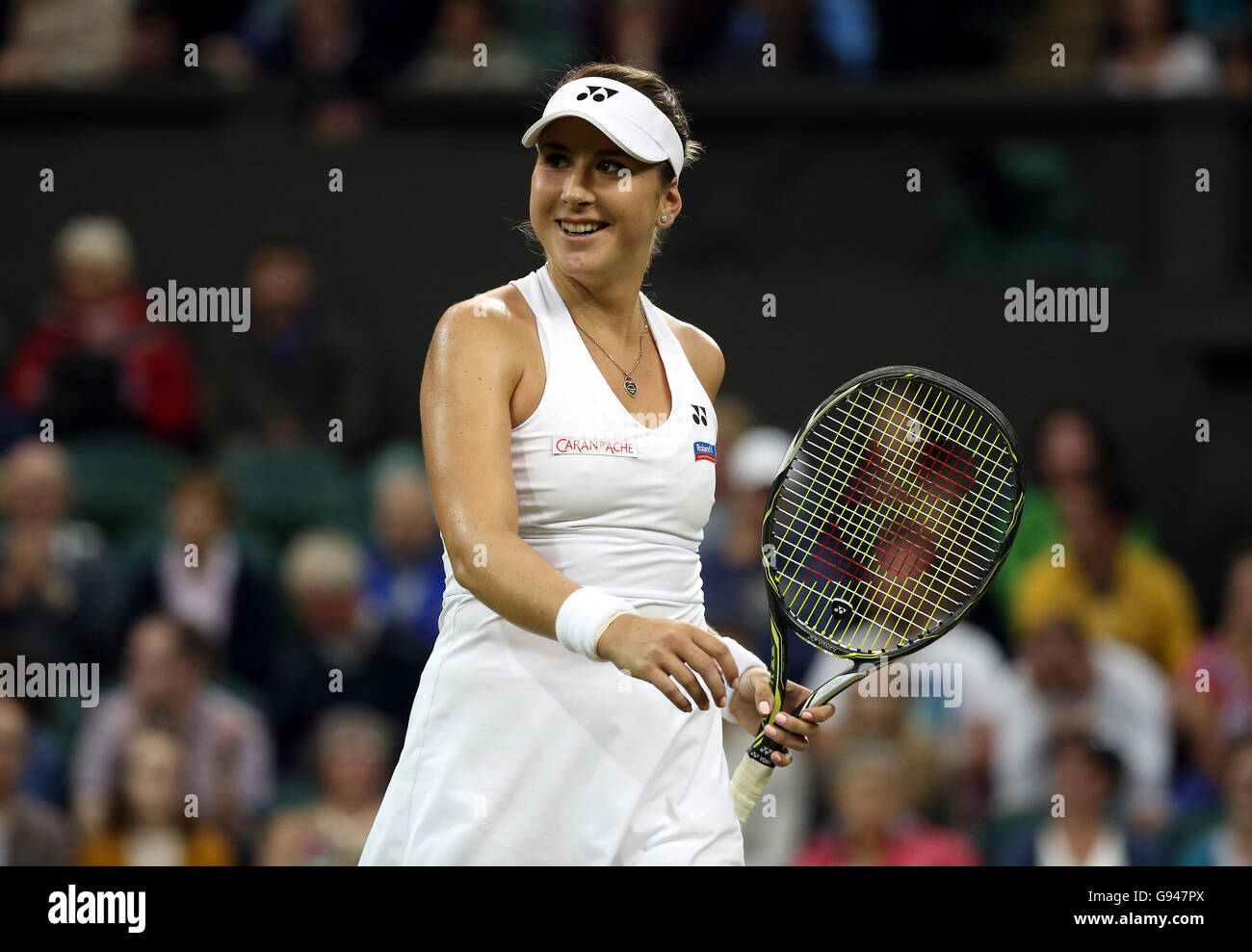 Belinda Bencic reacts during her match against Tsvetana Pironkova on ...