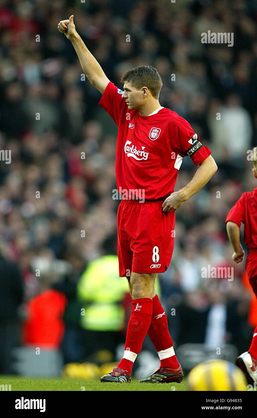 Steven gerrard gives thumbs up to fans hi-res stock photography and ...