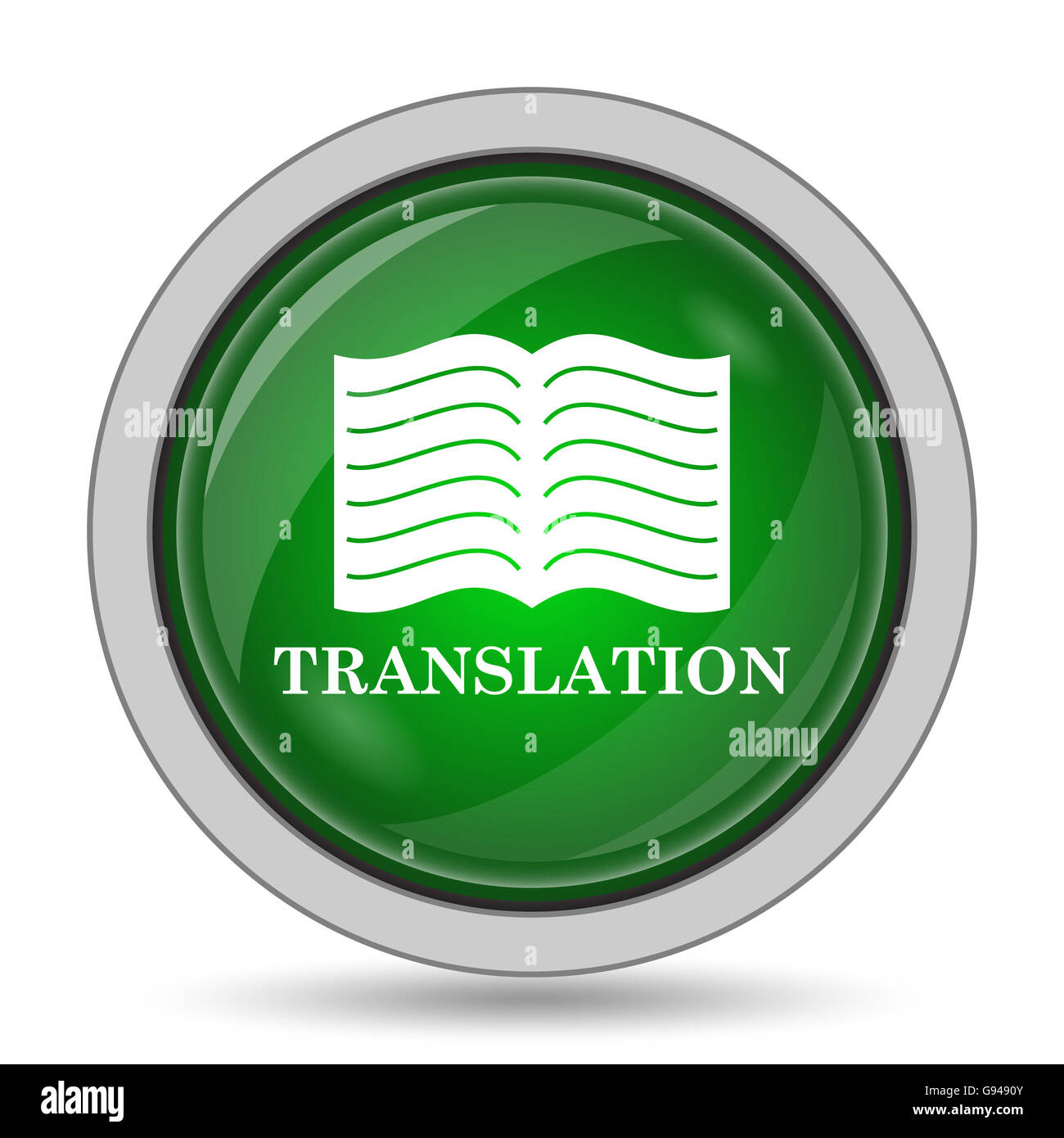 Translation book icon. Internet button on white background Stock Photo ...