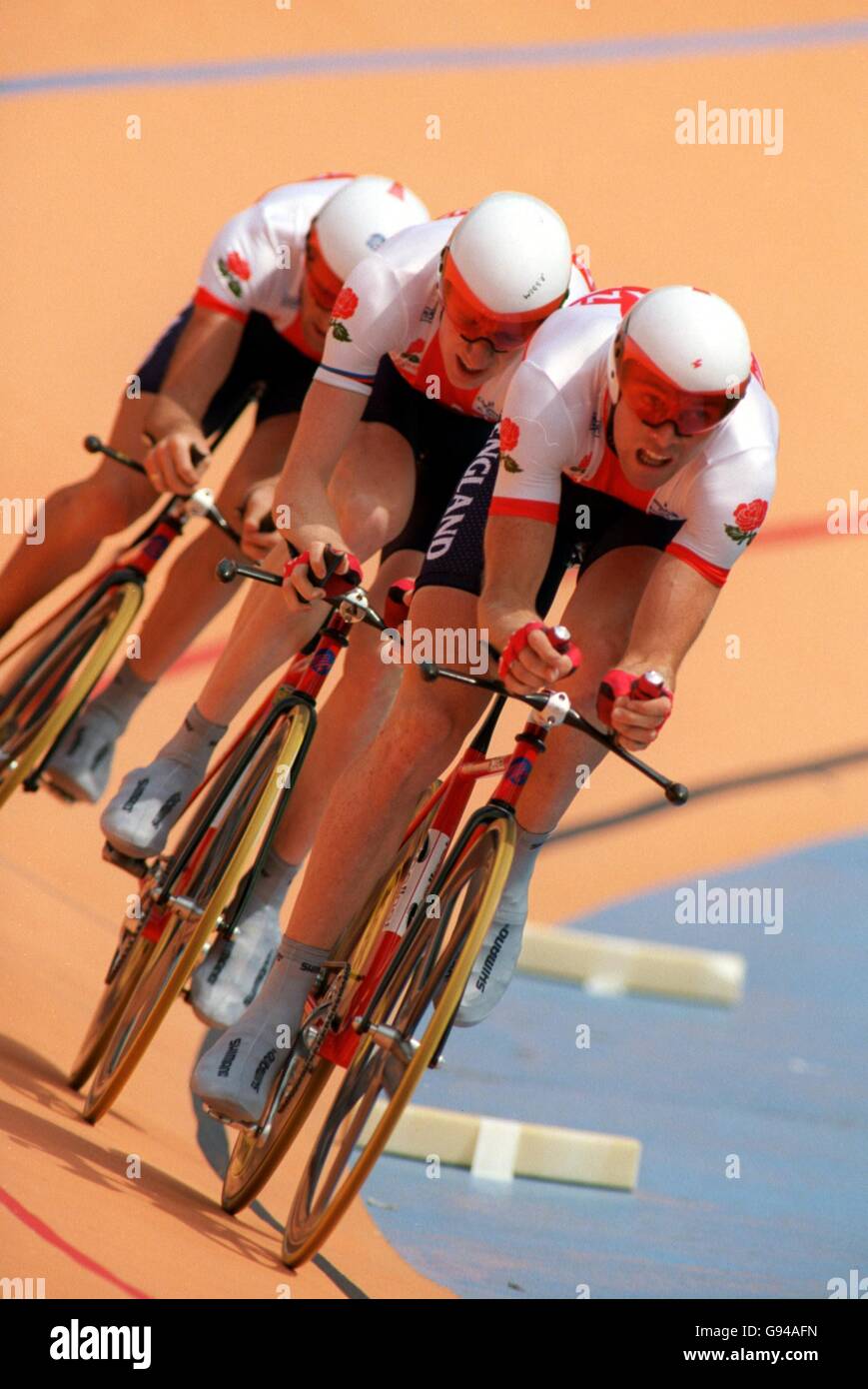 England's cycling team compete in the team pursuit at the velodrome ...