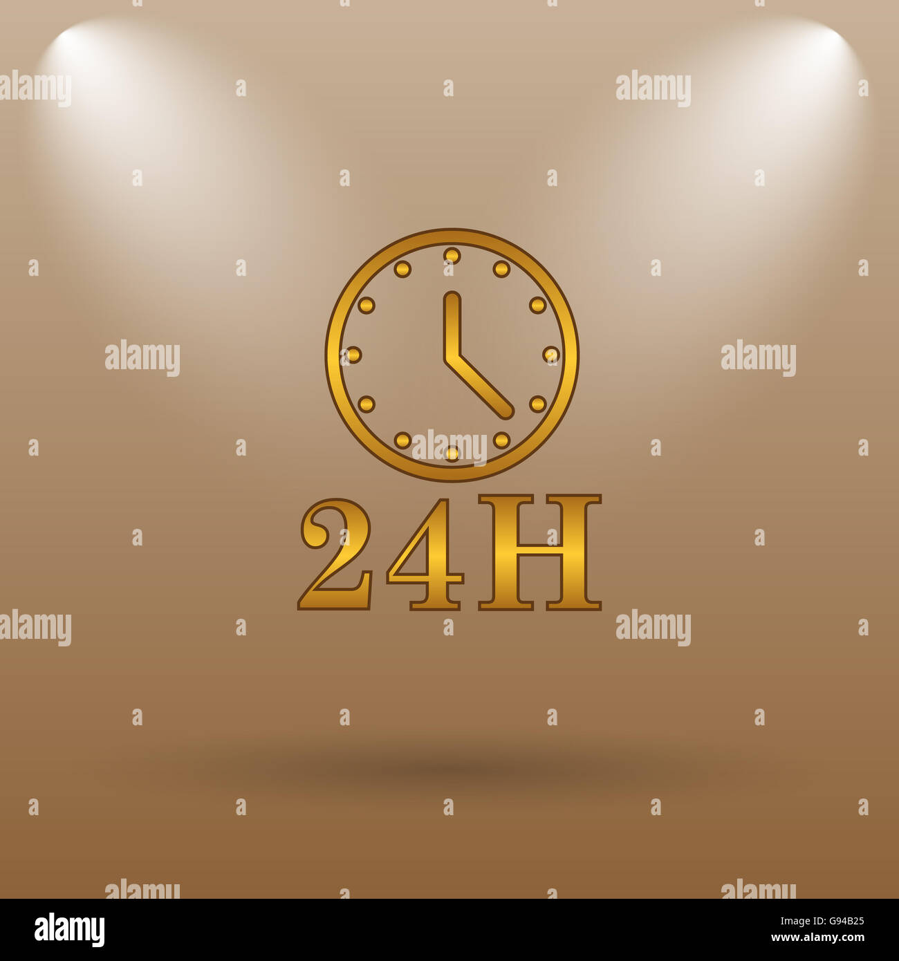 24H clock icon. Internet button on brown background Stock Photo - Alamy