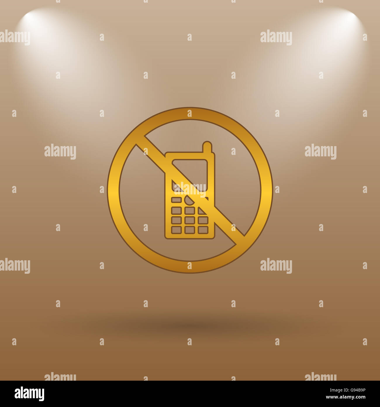 Mobile phone restricted icon. Internet button on brown background Stock ...