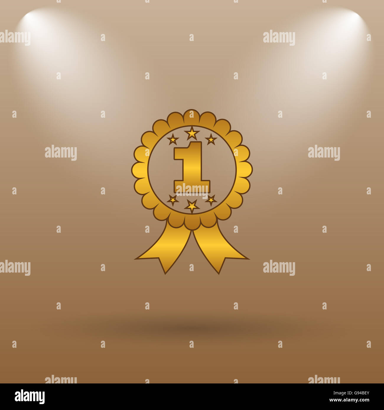 First prize ribbon icon. Internet button on brown background Stock ...