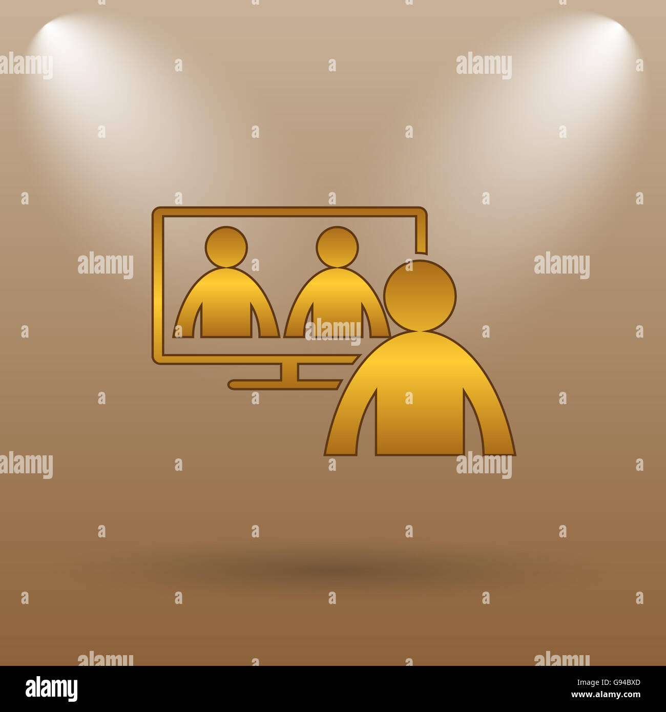 Video conference, online meeting icon. Internet button on brown ...