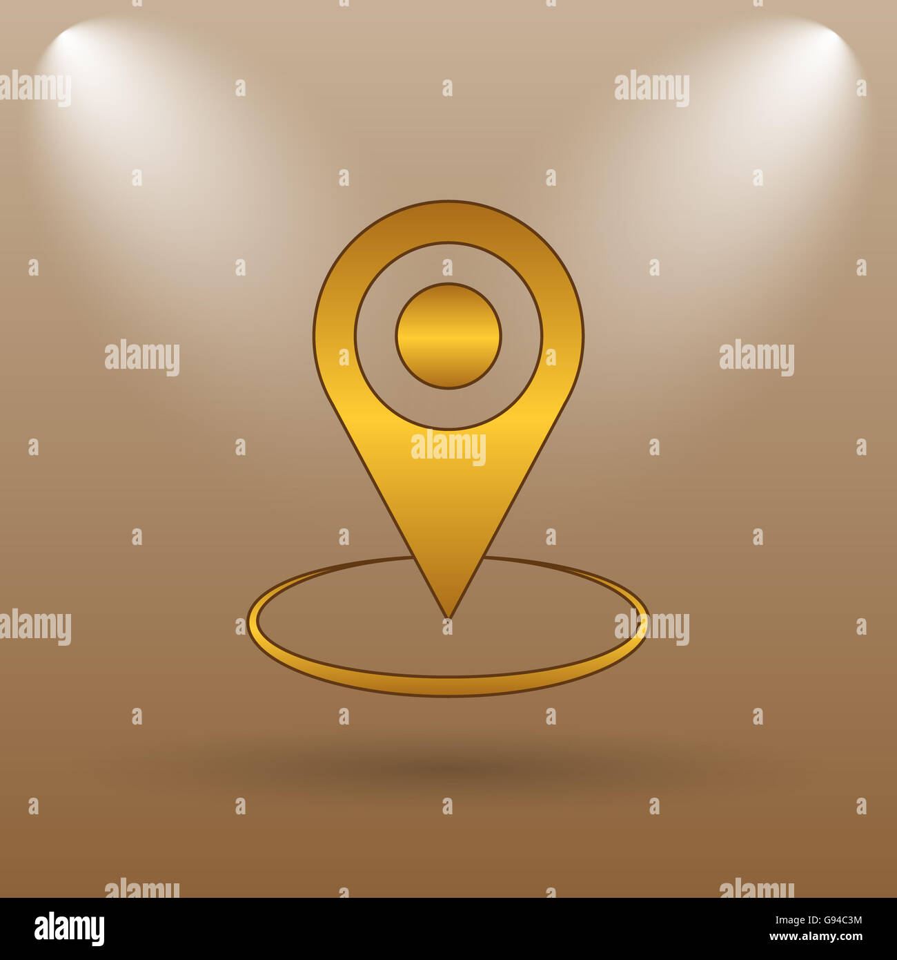 Pin location icon. Internet button on brown background Stock Photo - Alamy