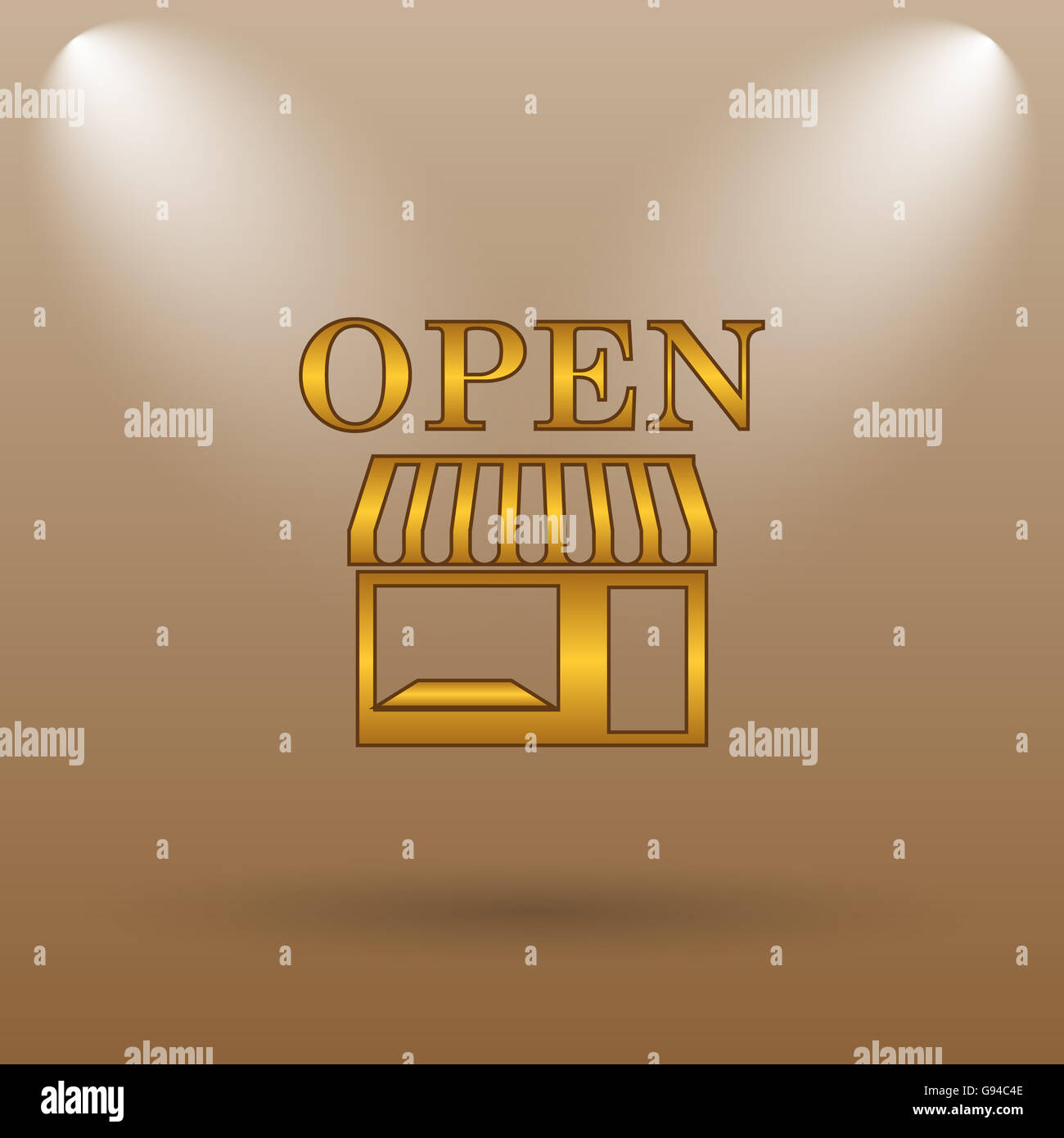 Open store icon. Internet button on brown background Stock Photo - Alamy