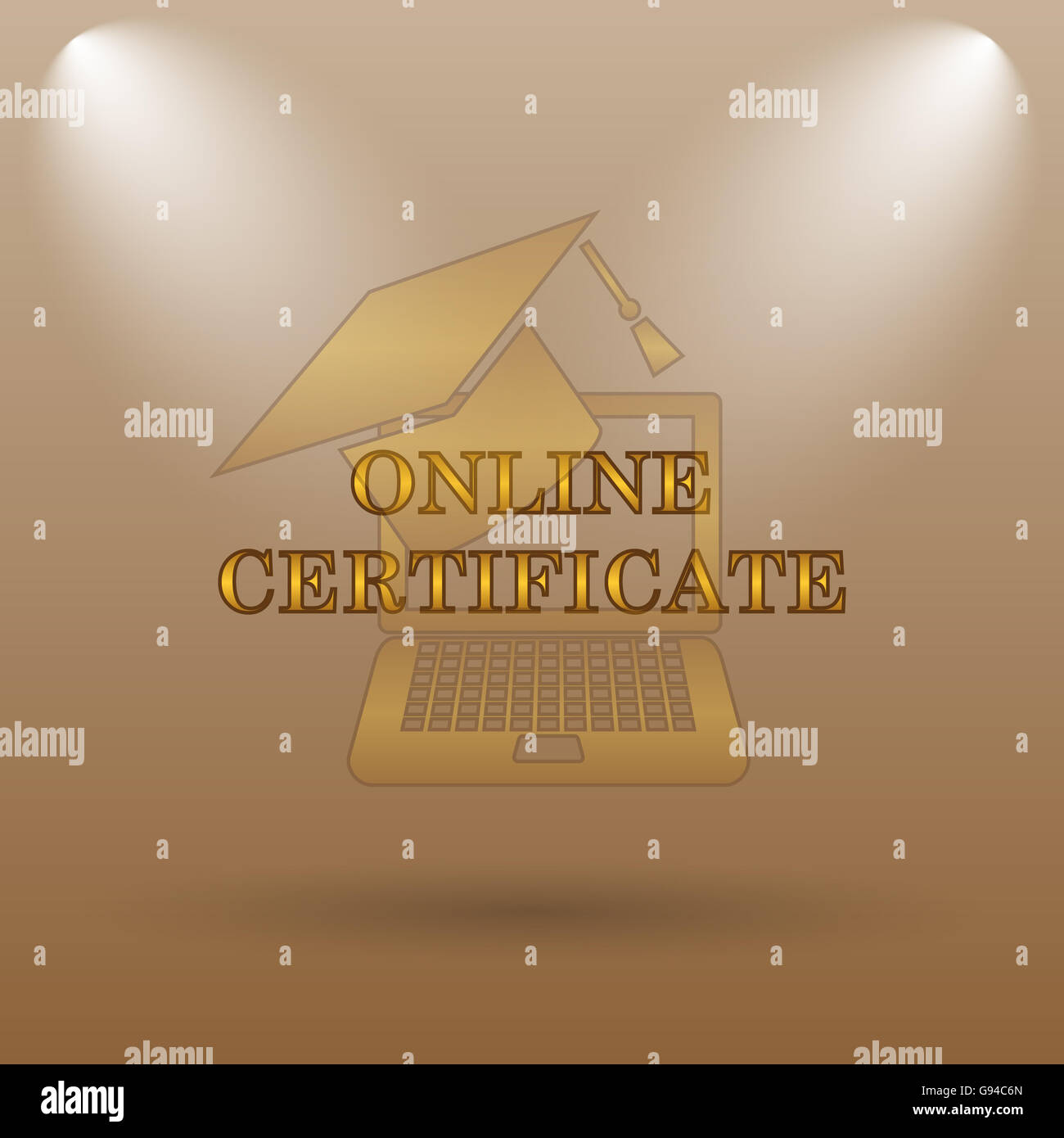 Online certificate icon. Internet button on brown background Stock ...