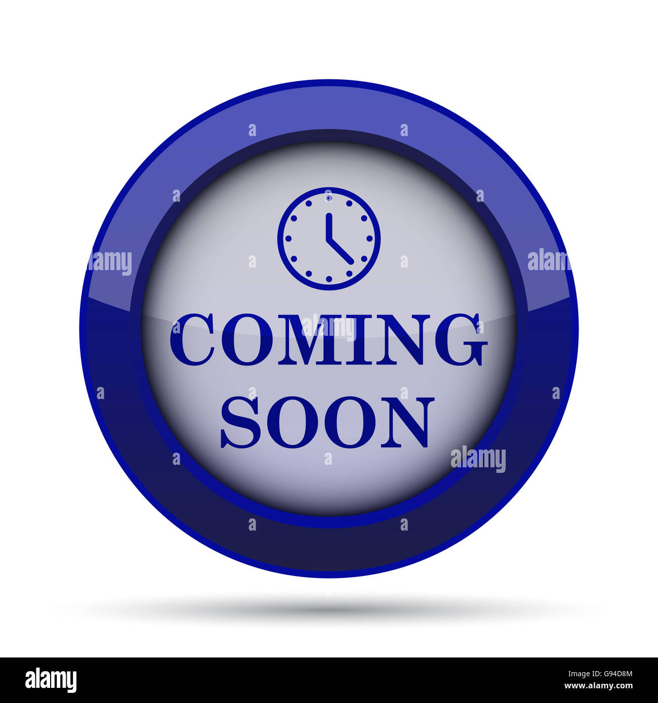 Coming soon icon. Internet button on white background Stock Photo - Alamy