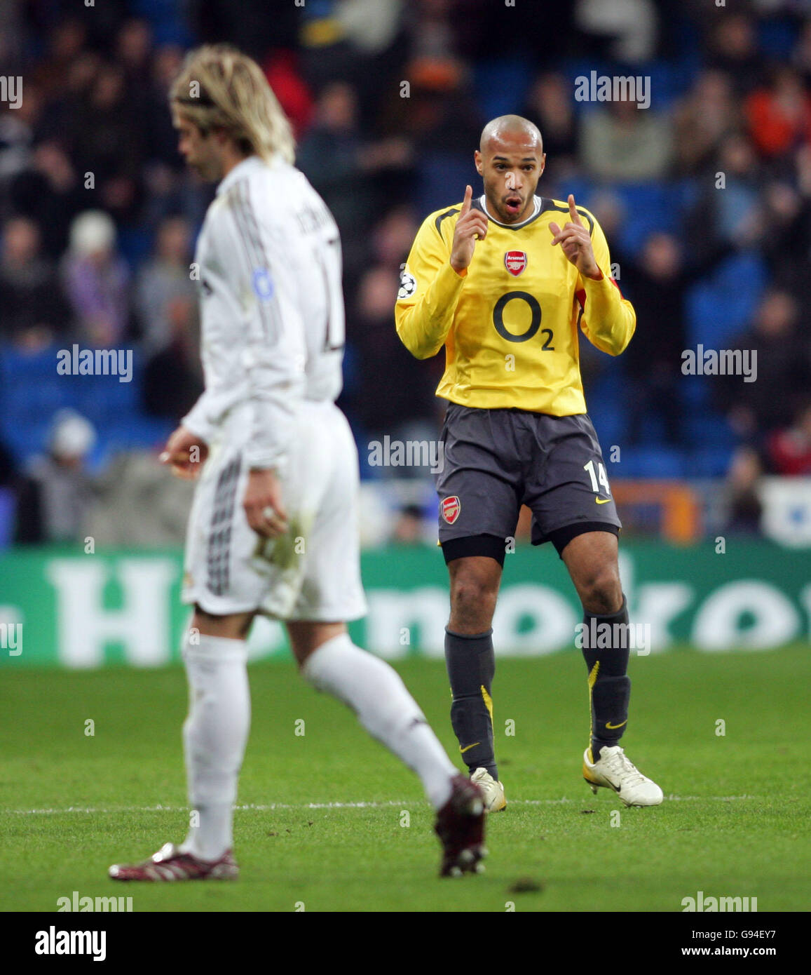 Arsenal's goalscorer Thierry Henry celebrates at the end as Real Madrid ...