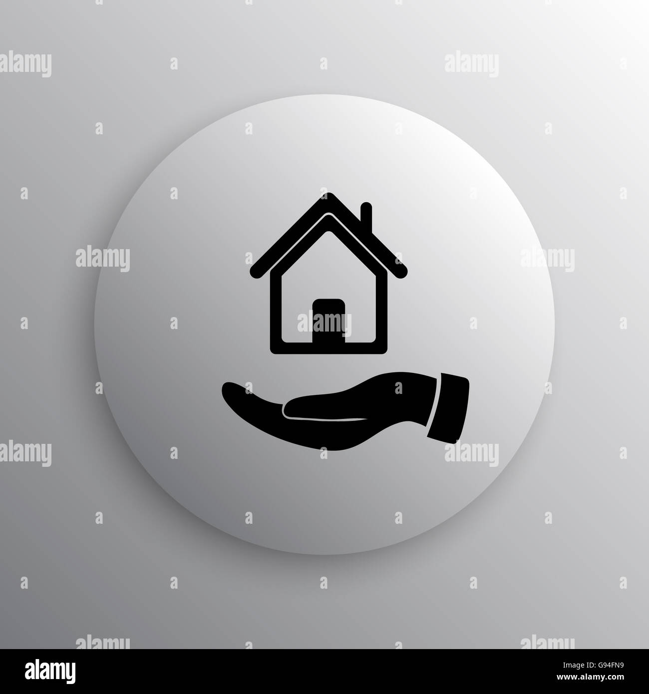 Hand holding house icon. Internet button on white background Stock ...
