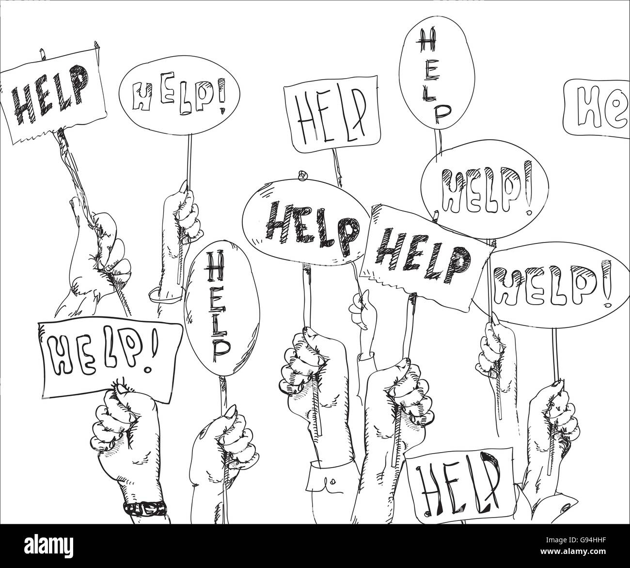 Help Signs In Hands Stock Vector Image & Art - Alamy