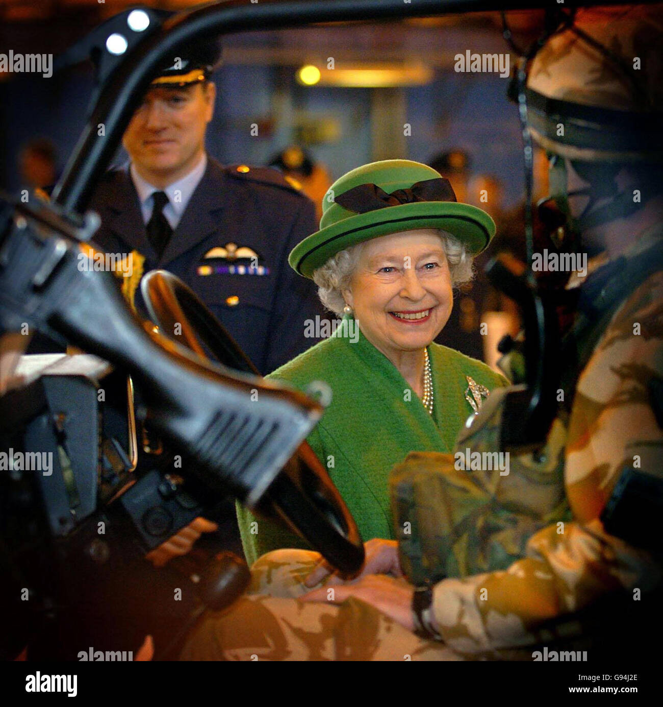 Britain's Queen Elizabeth II and the IX Squadron emblem, The Flying Bat ...