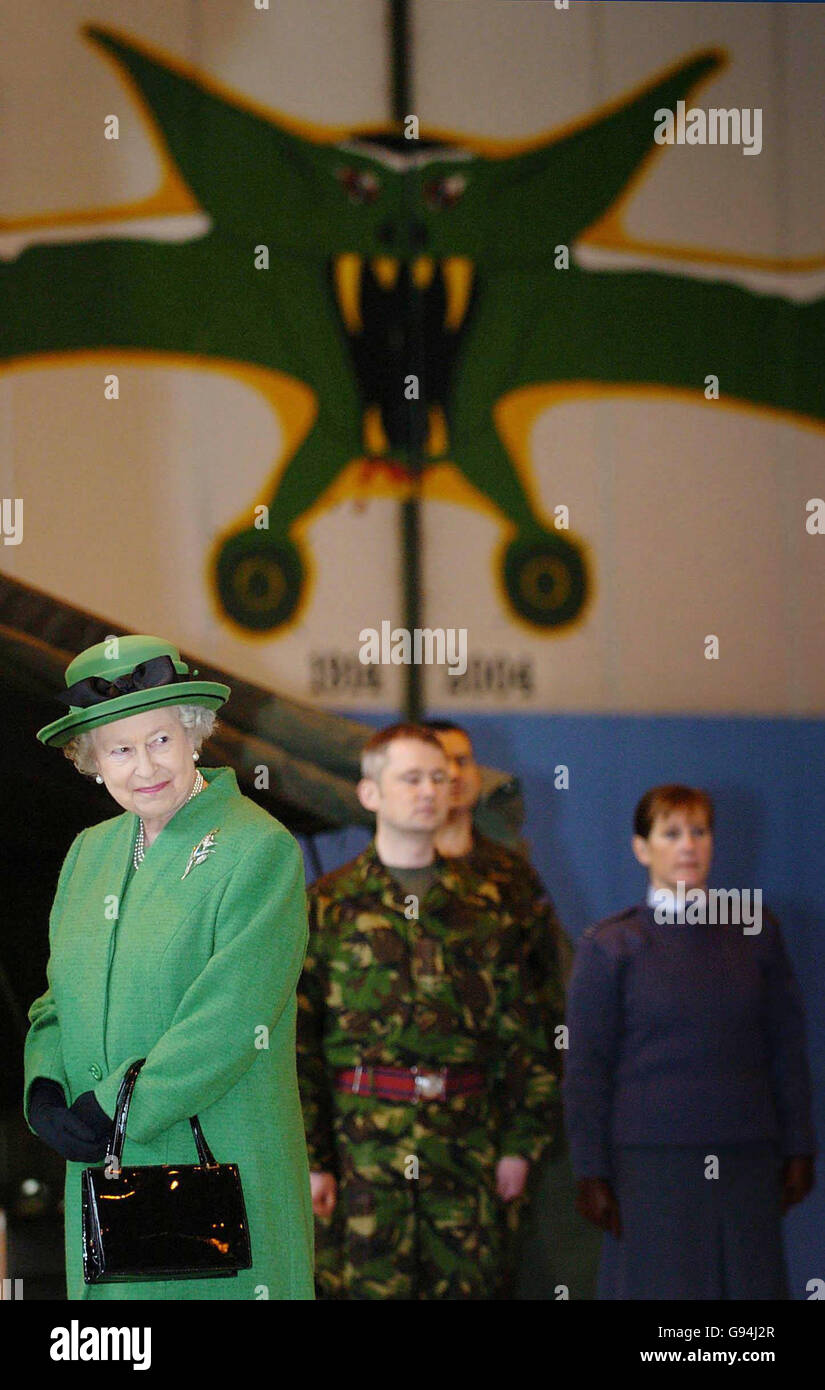 Britain's Queen Elizabeth II and the IX Squadron emblem, The Flying Bat ...