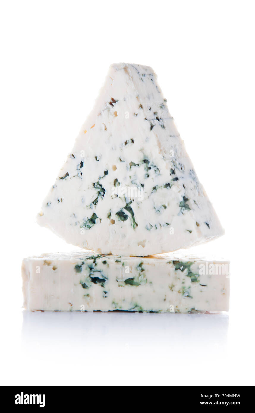 Blue Cheese Portions Isolated on White Background Stock Photo - Alamy