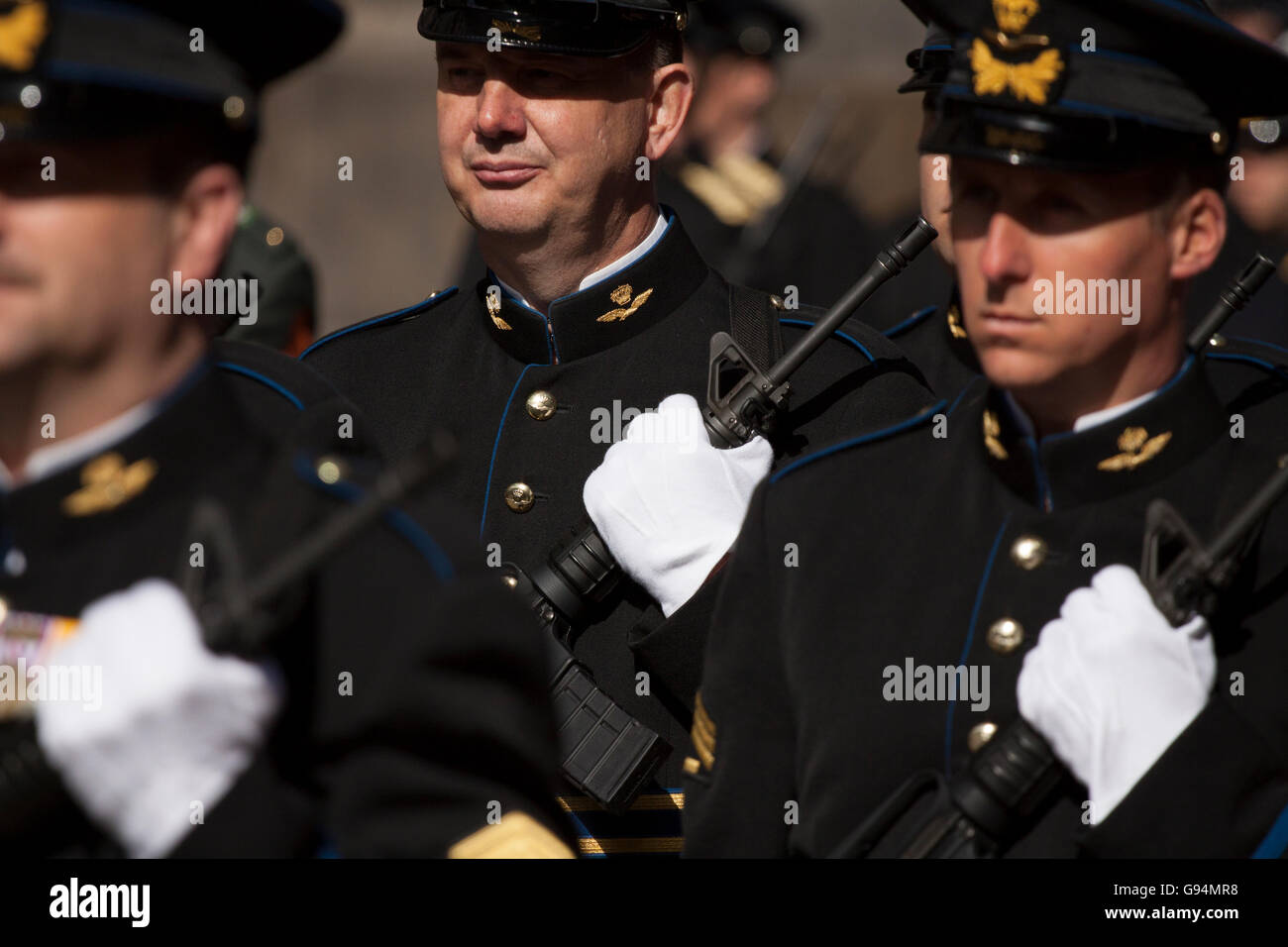 AMSTERDAM, NEDERLANDS - APRIL 30 Military honor guard on the Dam square ...