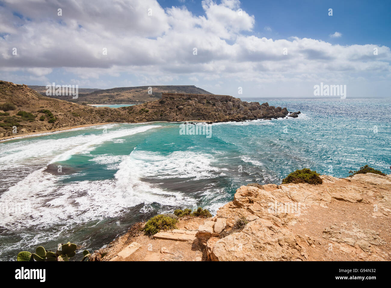 Rocky cliff in Siggiewi area on the Malta island, Mediterranean sea ...