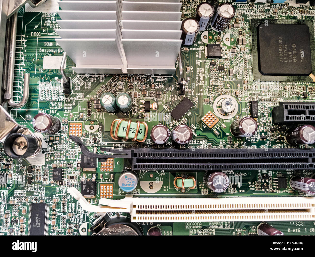 Close up of motherboard pc. Electronics theme. Circuit board. Personal ...