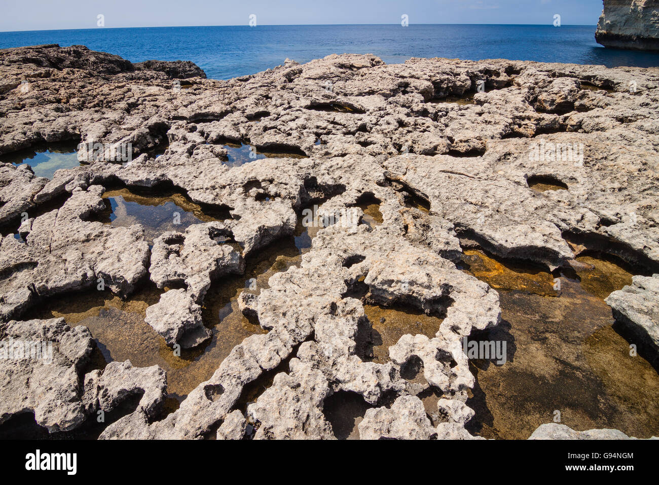 Volcanic cliffs at Azure Window on the Maltese island of Gozo Stock ...