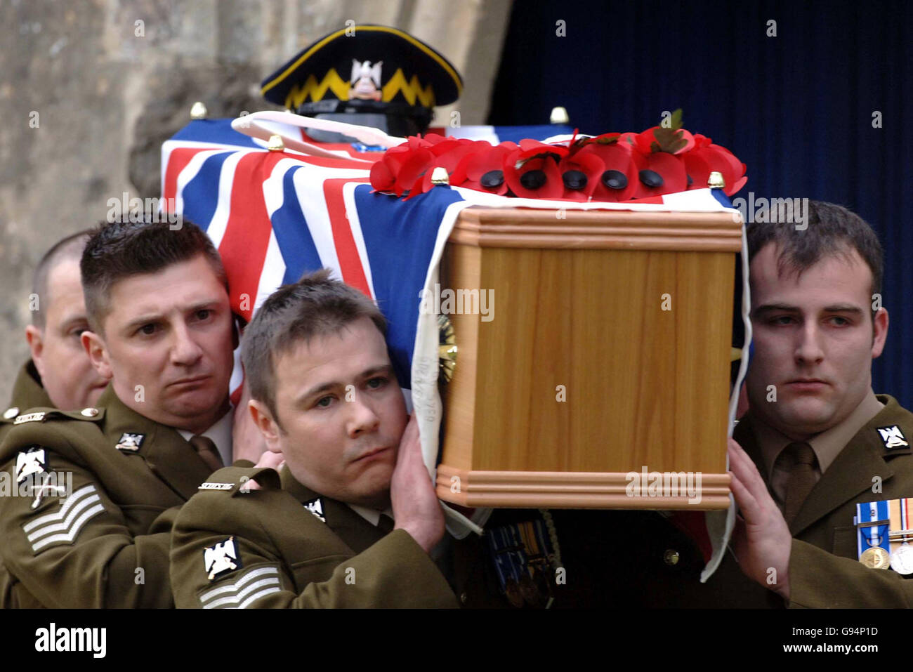 The coffin corporal gordon pritchard leaves church in radstock hi-res ...