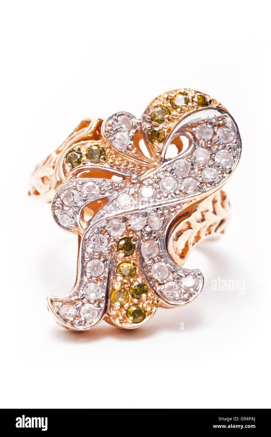 Golden Jewel Ring on White Stock Photo - Alamy