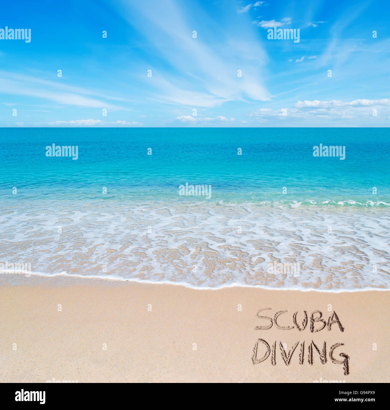 "scuba diving" written on a tropical beach Stock Photo - Alamy