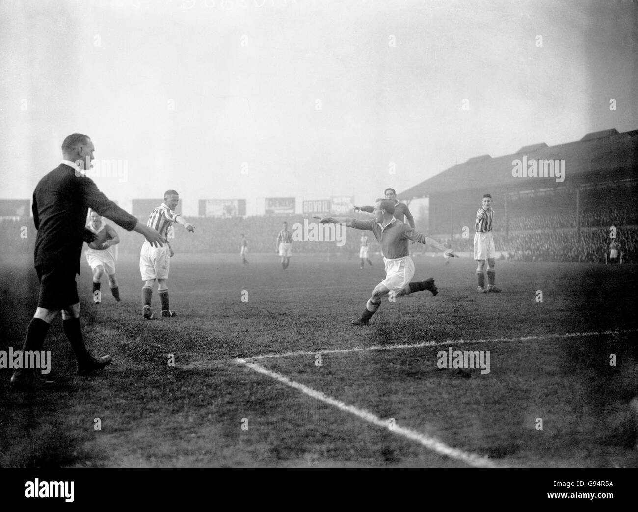 Referee GC Denton (l) rules out a Chelsea goal for offside as Chelsea's ...