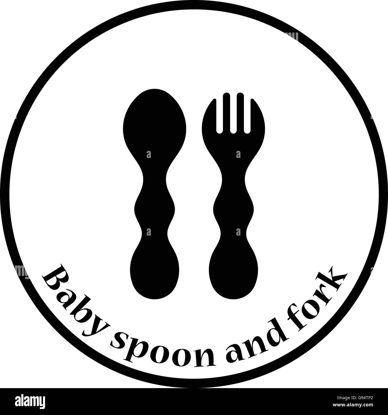 Baby spoon and fork icon. Thin circle design. Vector illustration Stock ...