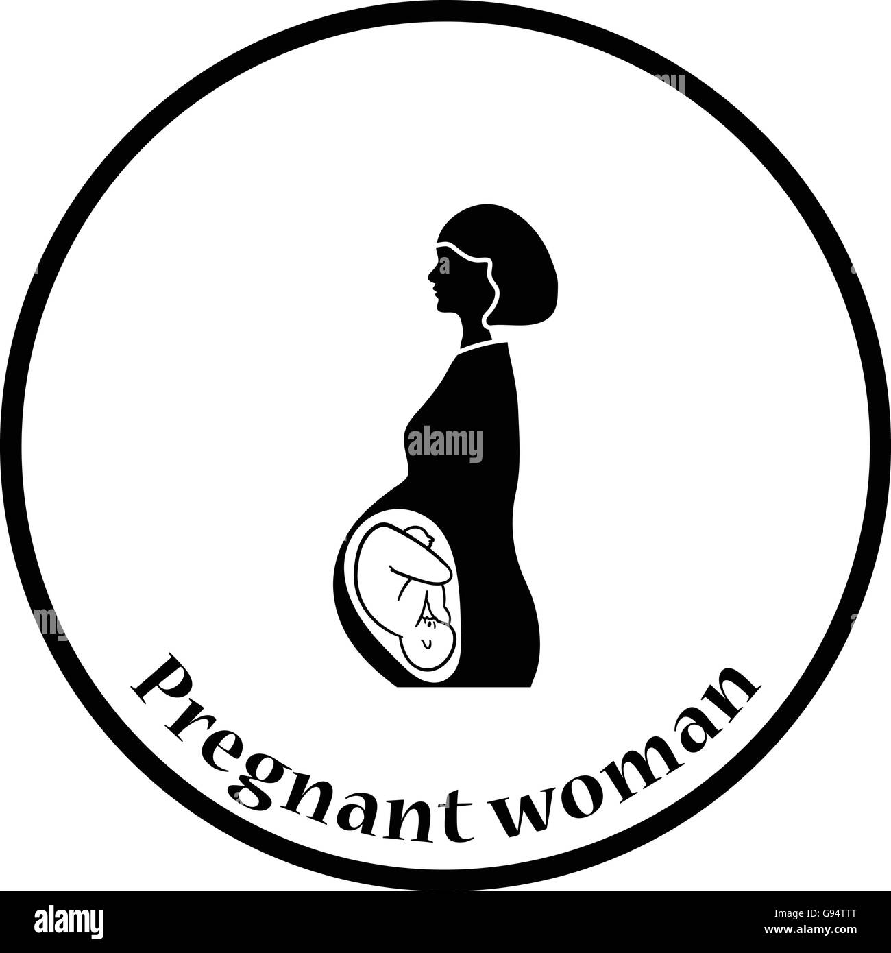 Pregnant woman with baby icon. Thin circle design. Vector illustration ...