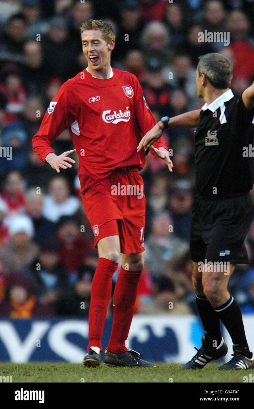 Liverpools peter crouch has a laugh with referee martin atkinson hi-res ...